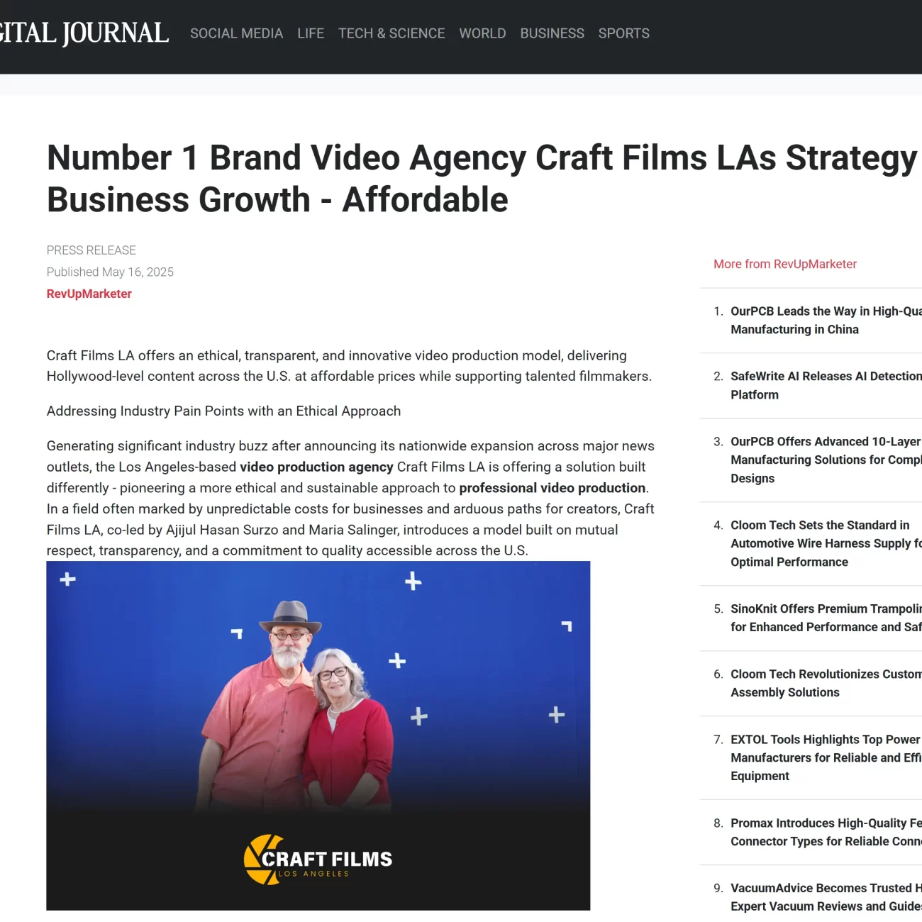 Craft Films LA: Recognized as the #1 Brand Video Agency by Digital ...
